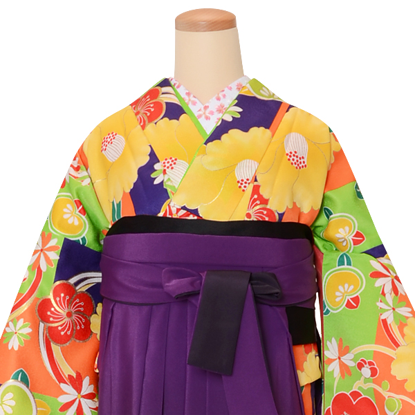 振袖袴:和遊日 R1597 オレンジ×黄緑×紫 椿橘梅菊│ 袴レンタル 振袖袴:和遊日 R1597 オレンジ×黄緑×紫 椿橘梅菊│ 袴レンタル